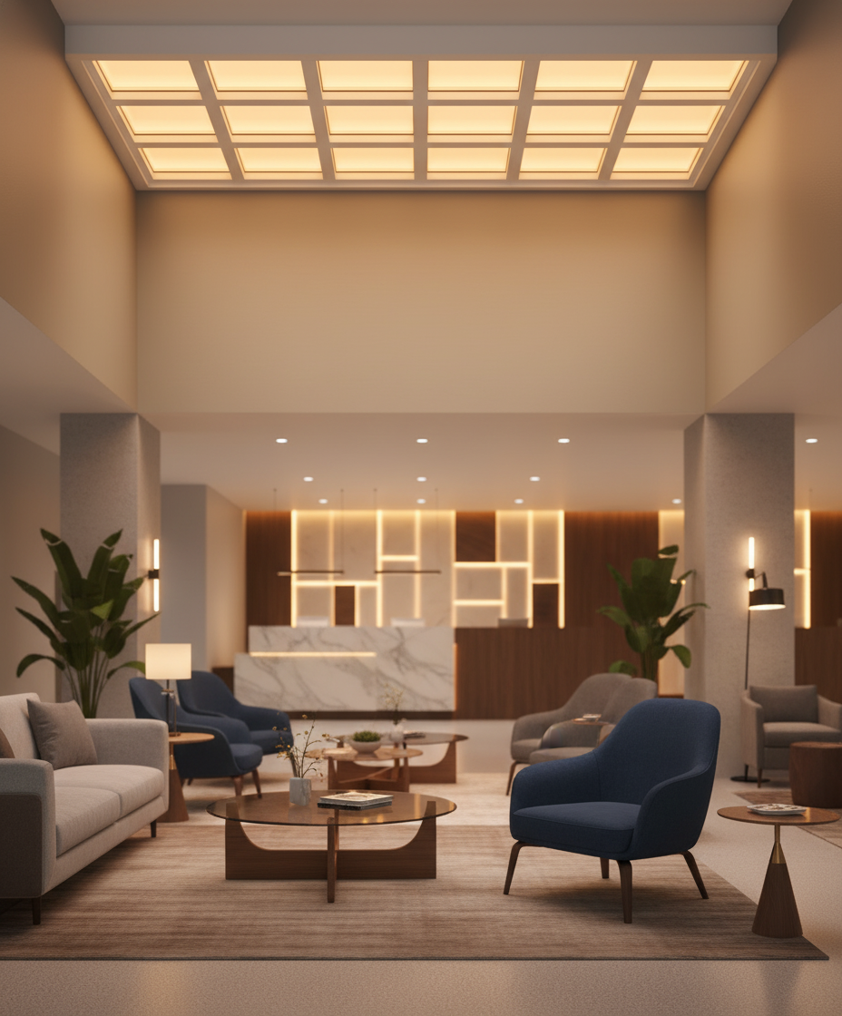 Modern luxury lobby with Circadian Sky gridded skylight ceiling ...